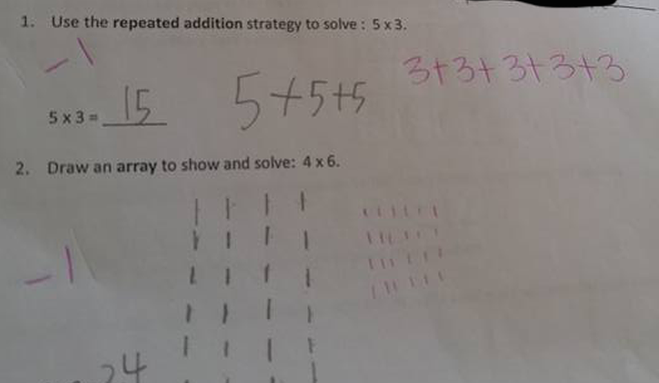 Cum se calculează 5 X 3? Răspunsul corect al unui elev la această ...