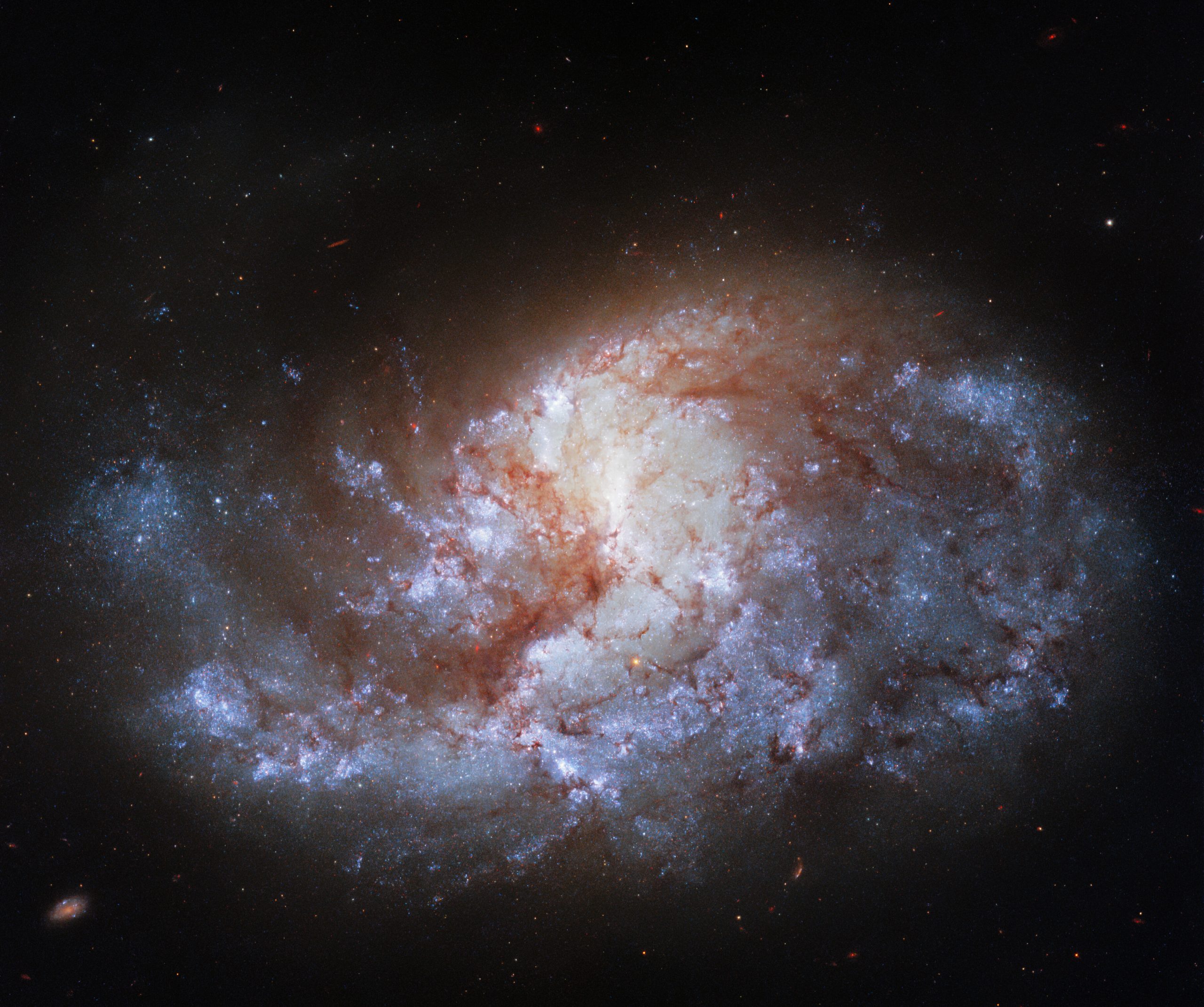 O imagine uimitoare cu o galaxie din constelația Cuptorul, surprinsă de Telescopul Spațial Hubble